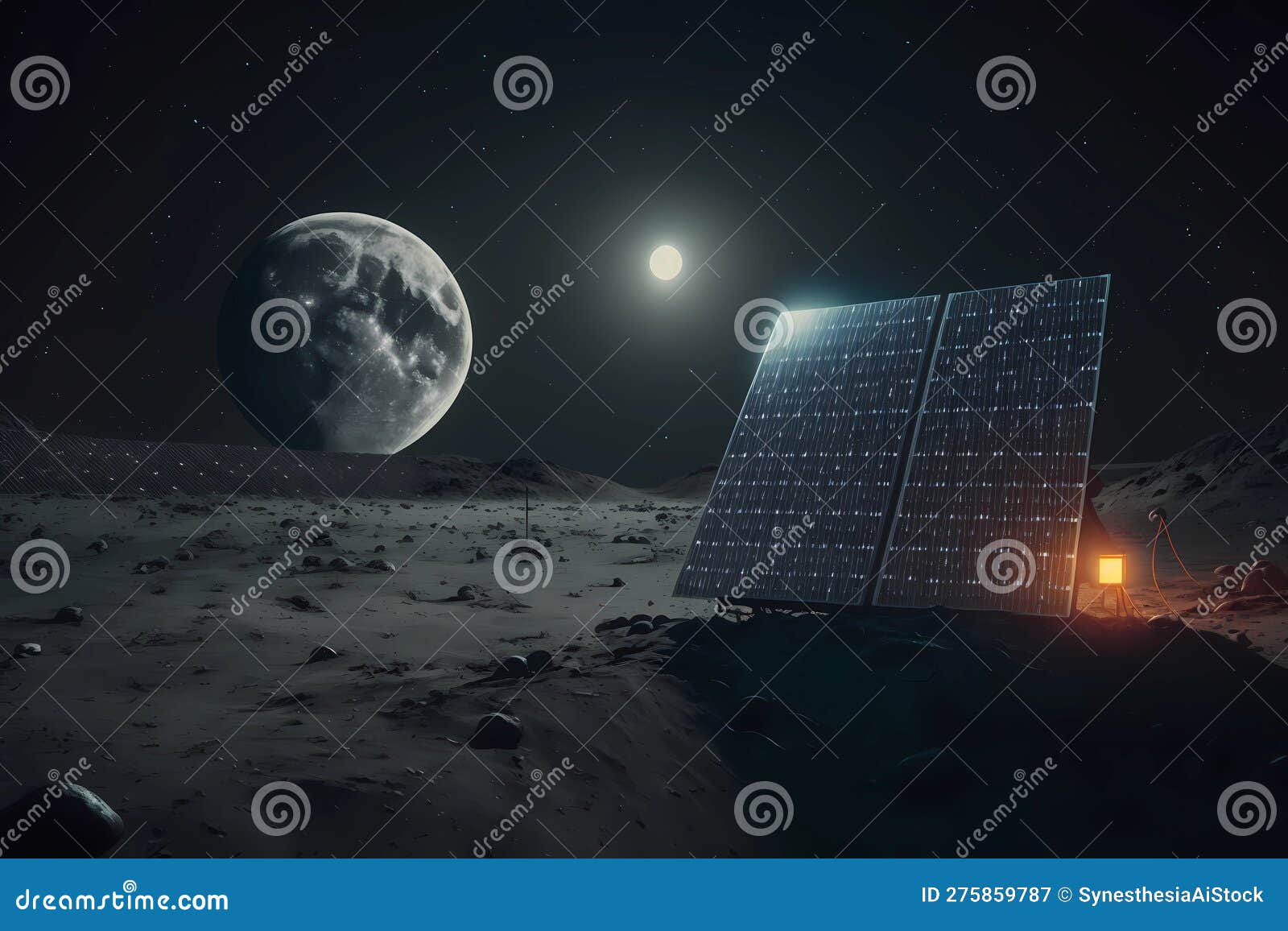 Solar Panel on the Moon Lunar. Eco Environmental Solution for Global ...