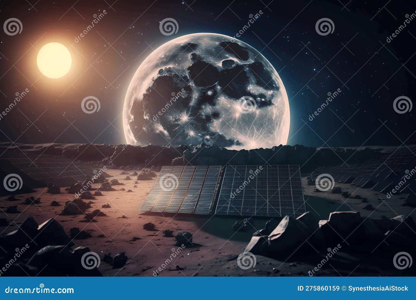 Solar Panel on the Moon Lunar. Eco Environmental Solution for Global ...