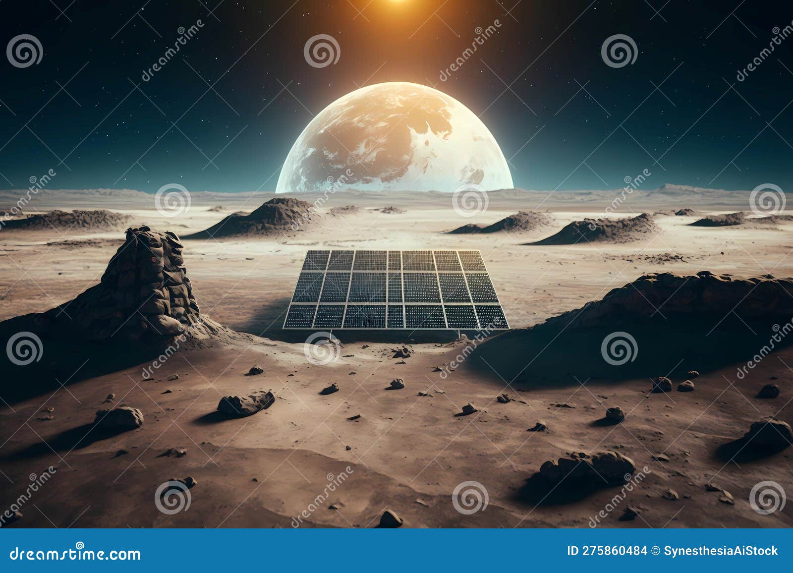 Solar Panel on the Moon Lunar. Eco Environmental Solution for Global ...