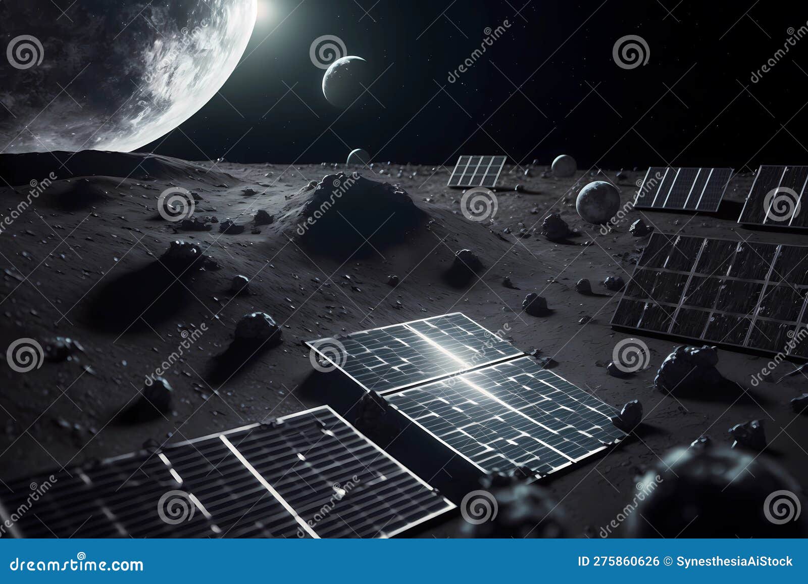Solar Panel on the Moon Lunar. Eco Environmental Solution for Global ...