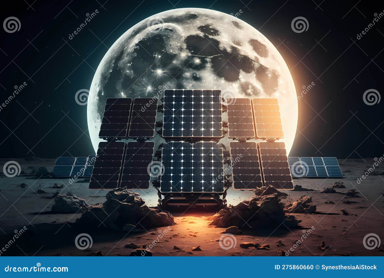 Solar Panel on the Moon Lunar. Eco Environmental Solution for Global ...