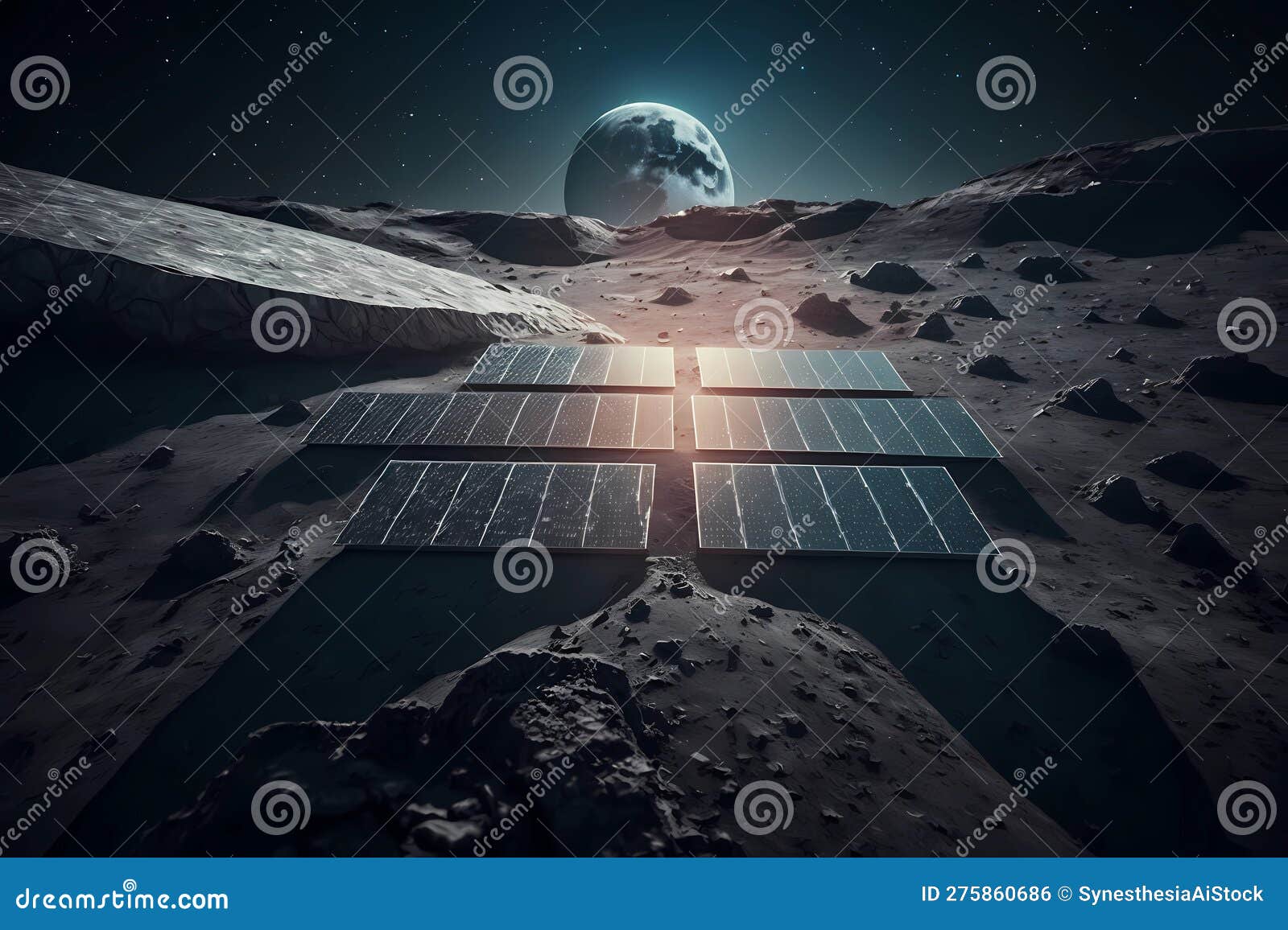 Solar Panel on the Moon Lunar. Eco Environmental Solution for Global ...