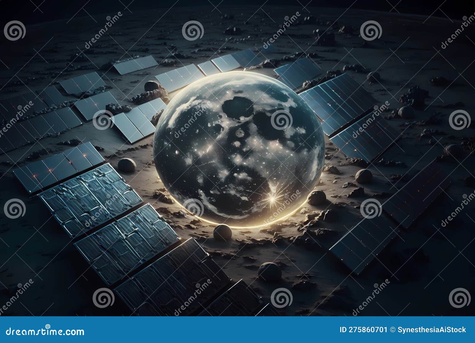 Solar Panel on the Moon Lunar. Eco Environmental Solution for Global ...