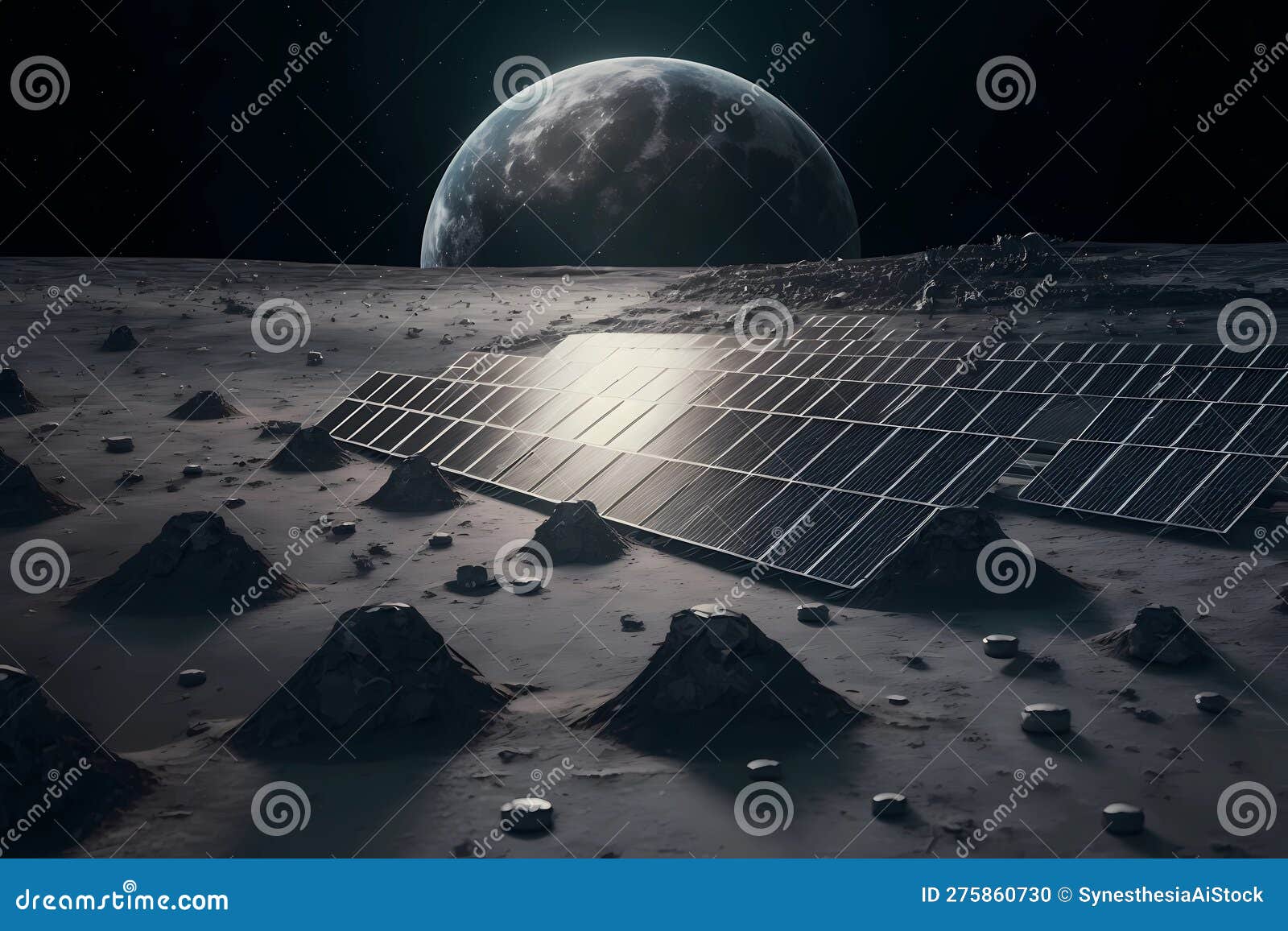 Solar Panel on the Moon Lunar. Eco Environmental Solution for Global ...