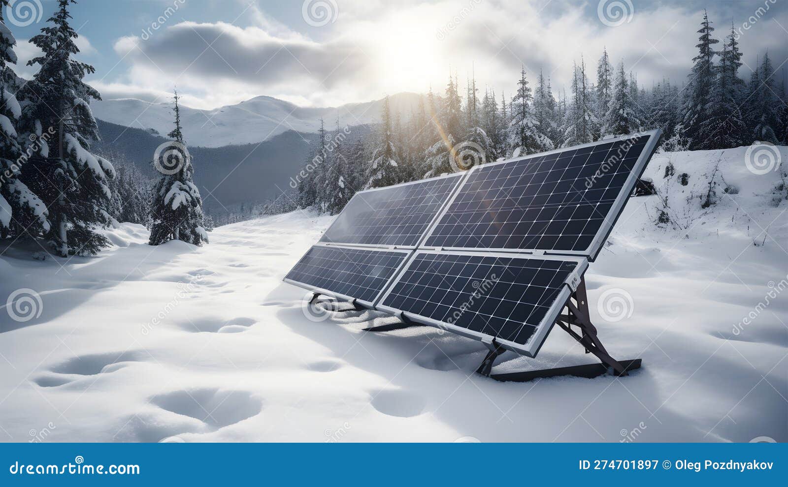 Solar Panel in the Mountains in Winter Stock Illustration ...