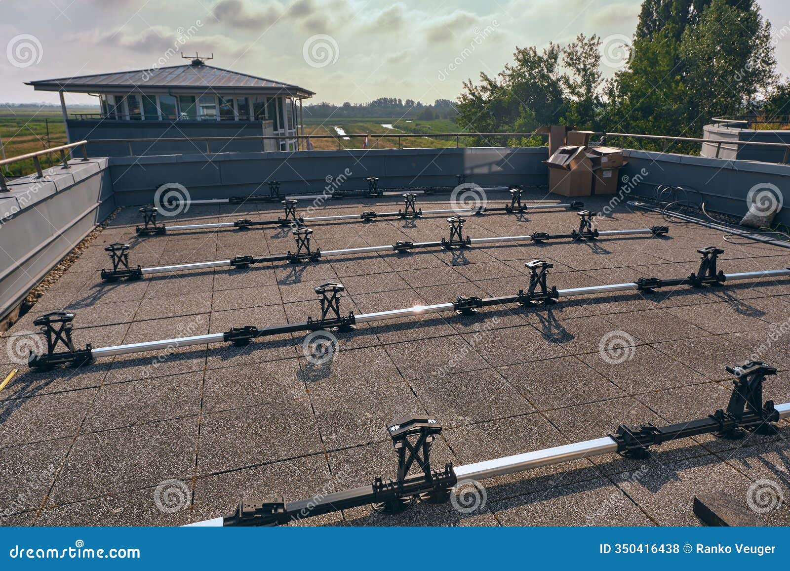 Solar Panel Mounting System Installation on Modern Rooftop Terrace ...