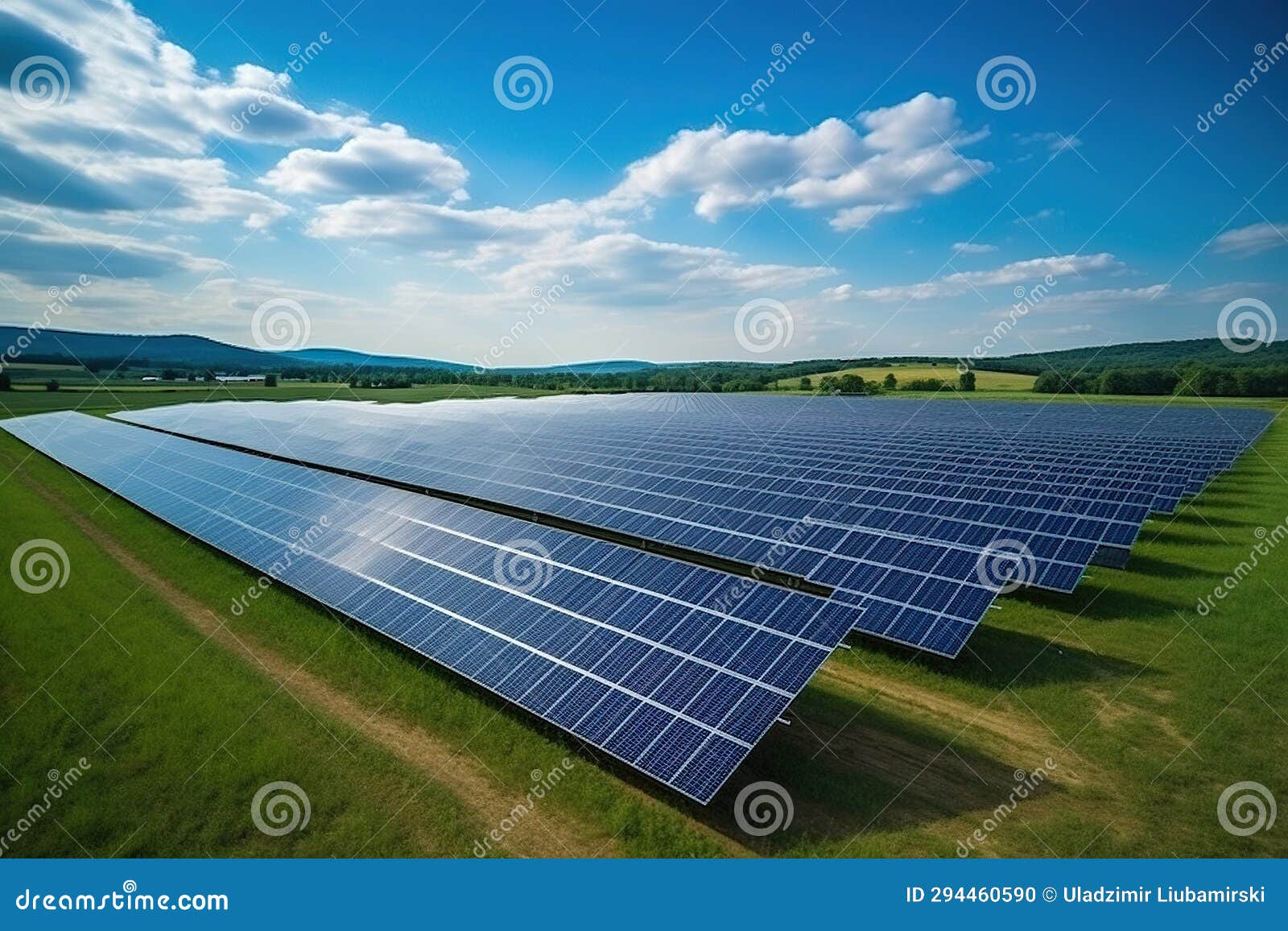 Solar Panel Park in a Field. Solar Energy Concept. Generated by ...