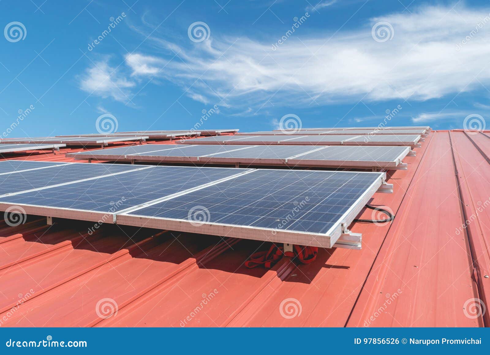 Solar Panel Pattern on Red Roof Tile. Stock Photo - Image of ...