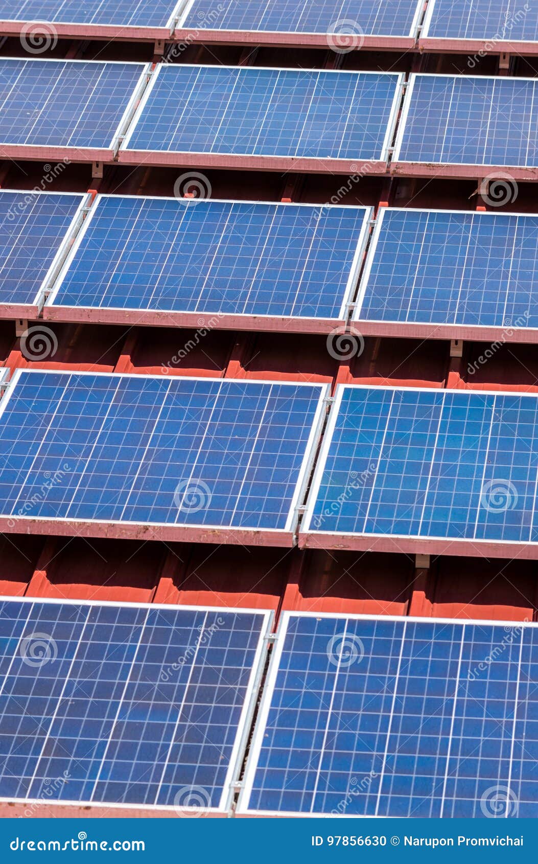 Solar Panel Pattern on Red Roof Tile. Stock Photo - Image of home ...
