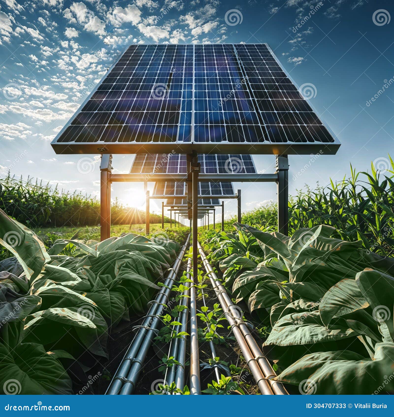 A Solar Panel Hovers Above a Thriving Field of Crops., Generative Ai ...