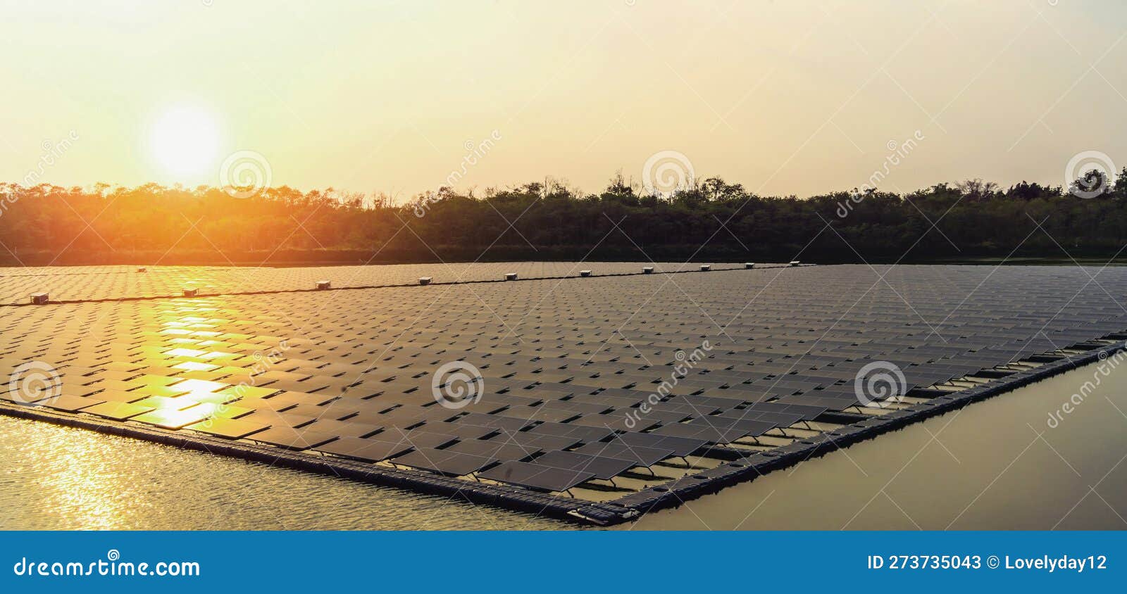 Solar Panel Platform on Water in Pond. Concept Clean Energy in Nature ...