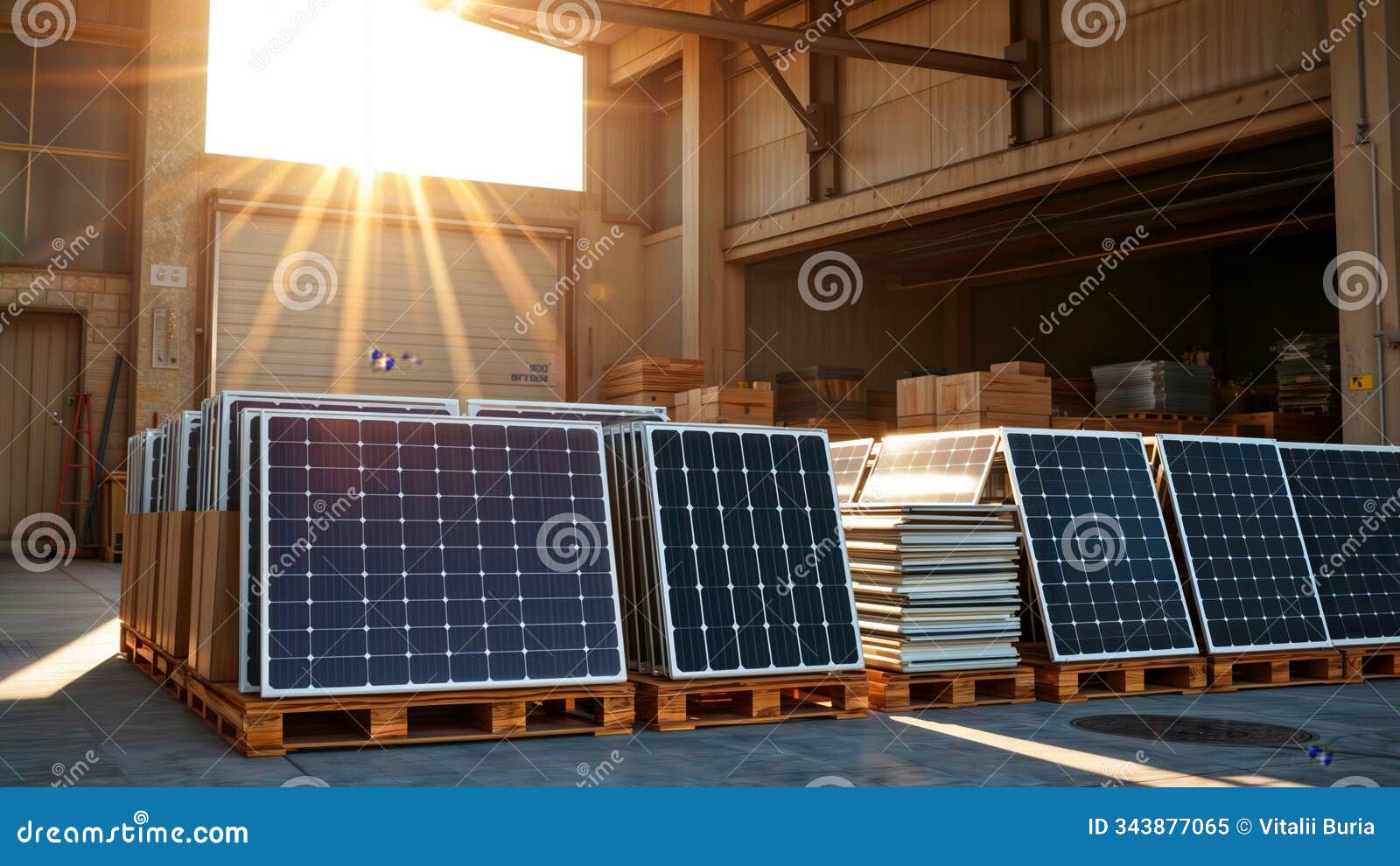 Dramatic Light Streaming through Solar Panel Storage, Generative Ai ...