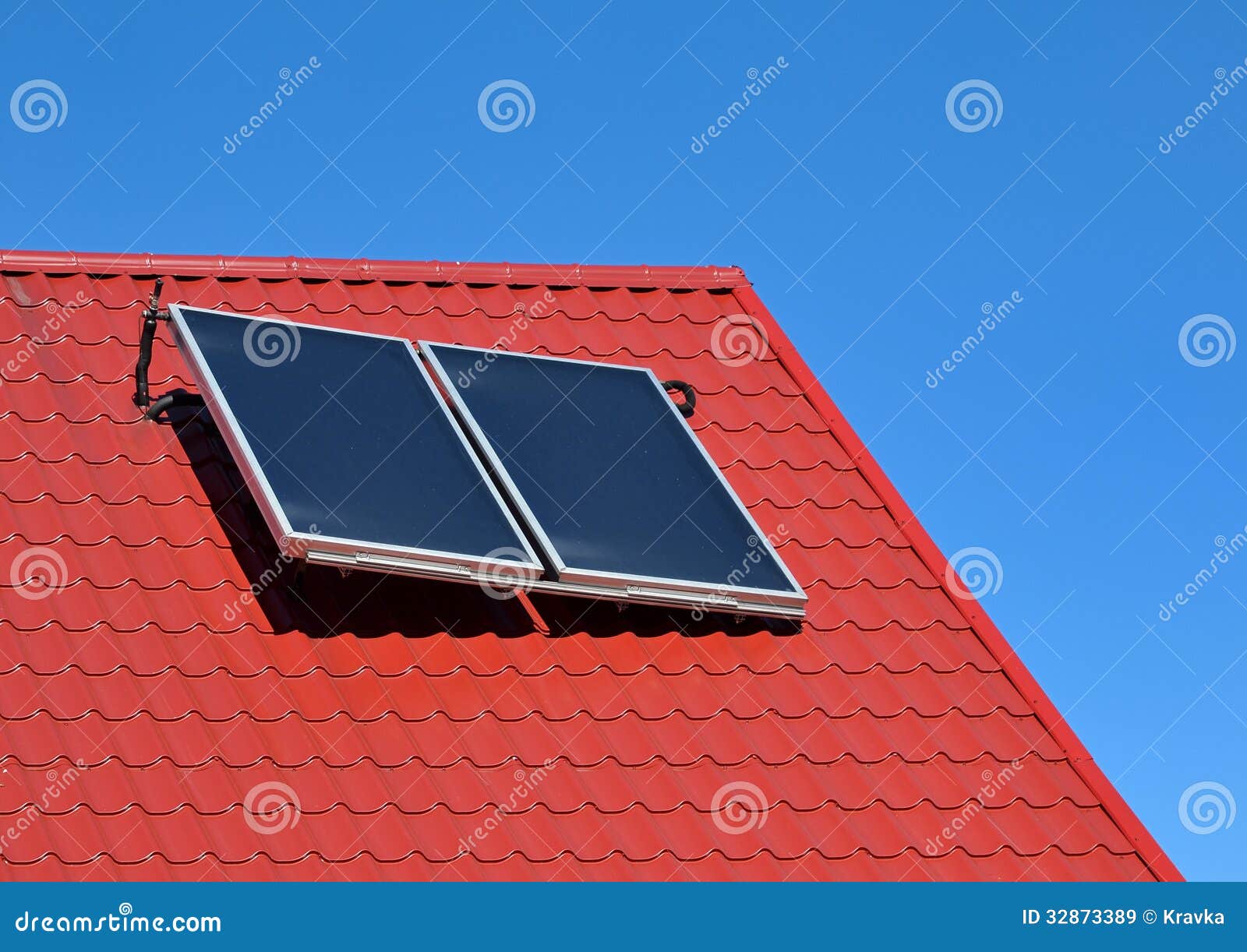 Solar panel on a red roof stock image. Image of blue - 32873389