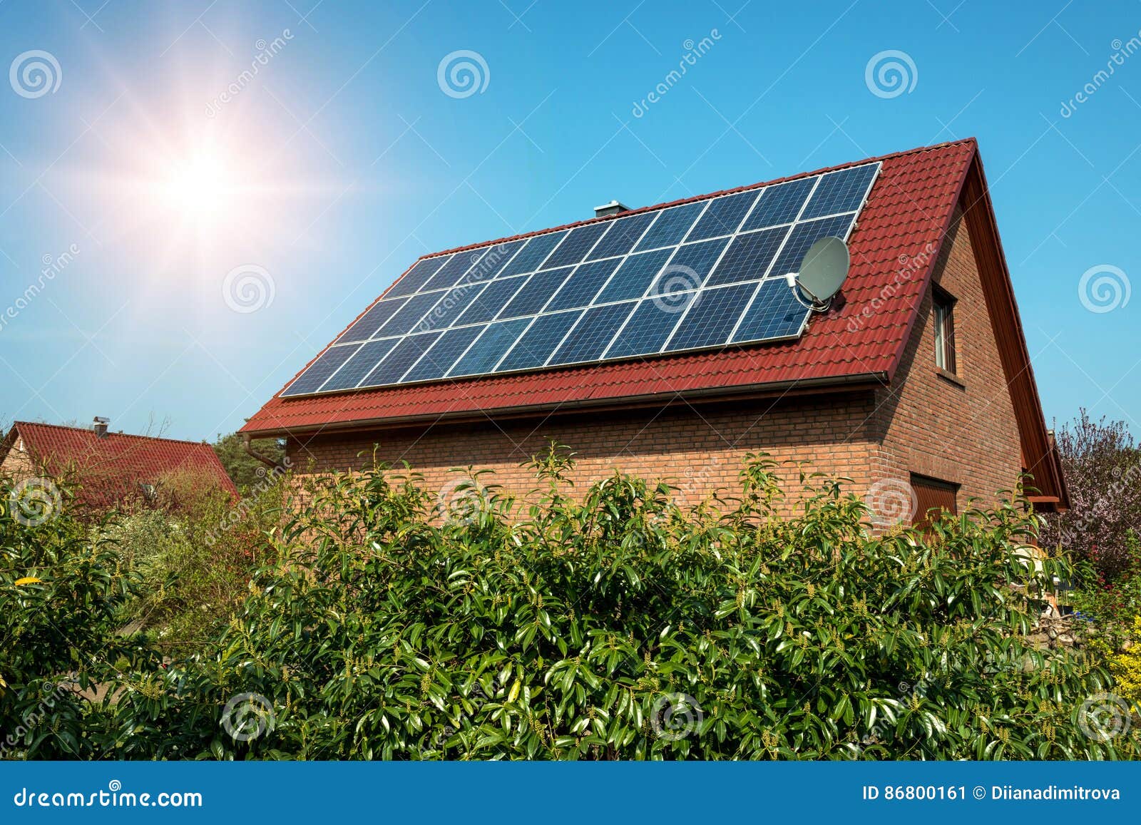 Solar panel on a red roof stock image. Image of cells - 86800161