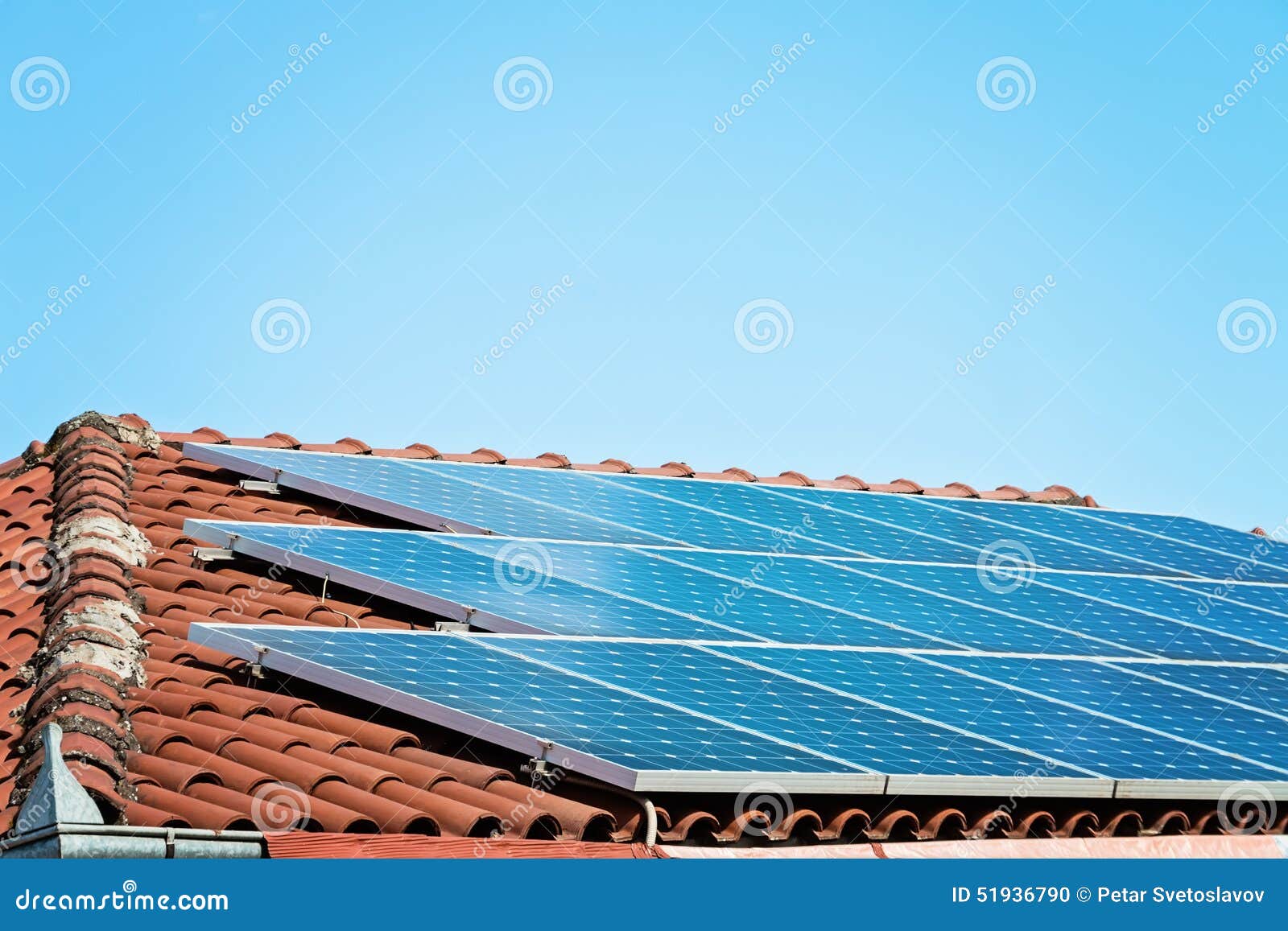 Solar Panel on a Red Roof stock photo. Image of generator - 51936790