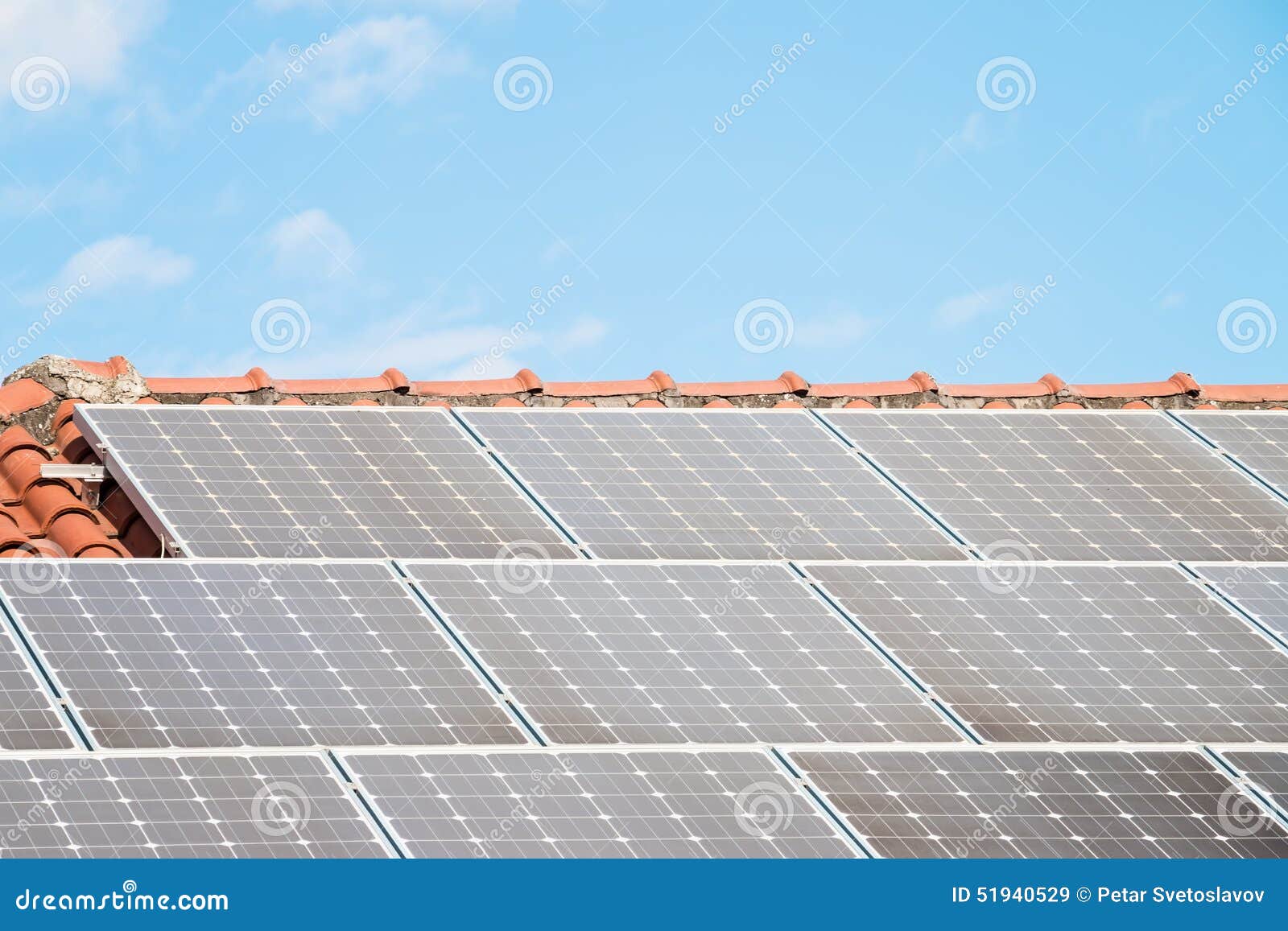 Solar Panel on a Red Roof stock image. Image of collector - 51940529