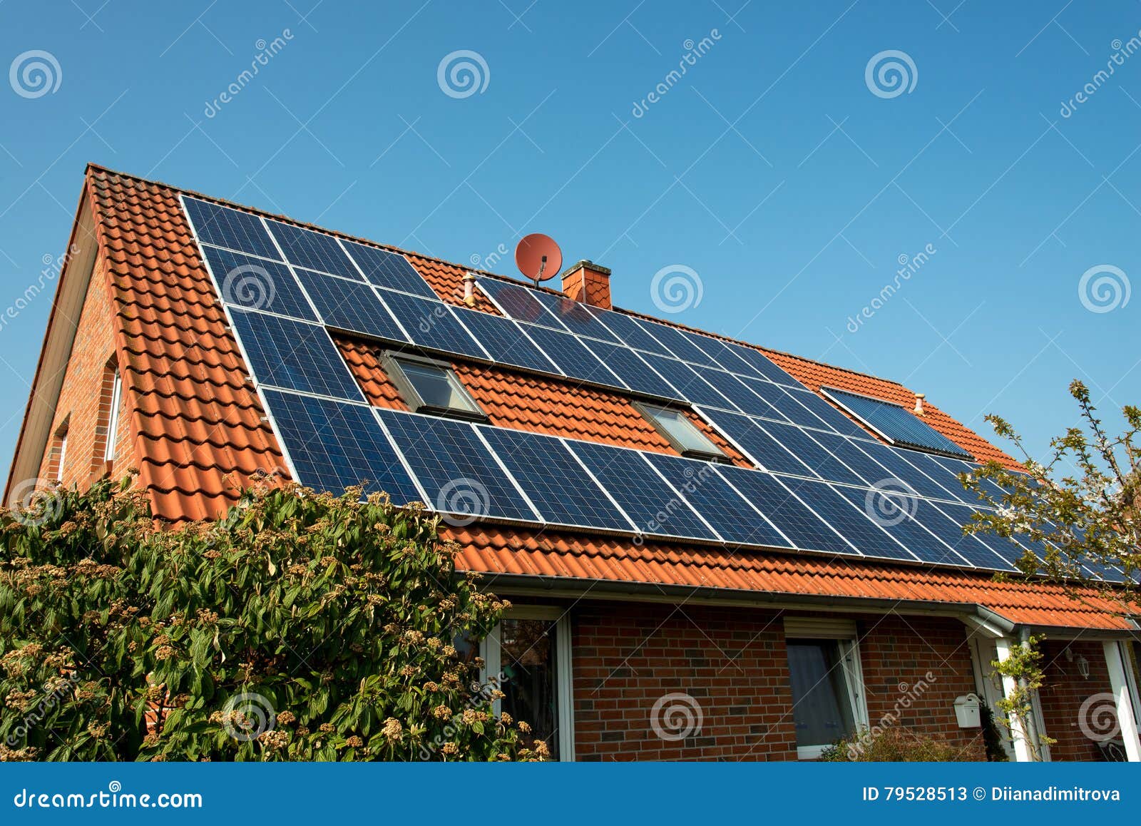 Solar panel on a red roof stock image. Image of environmental - 79528513
