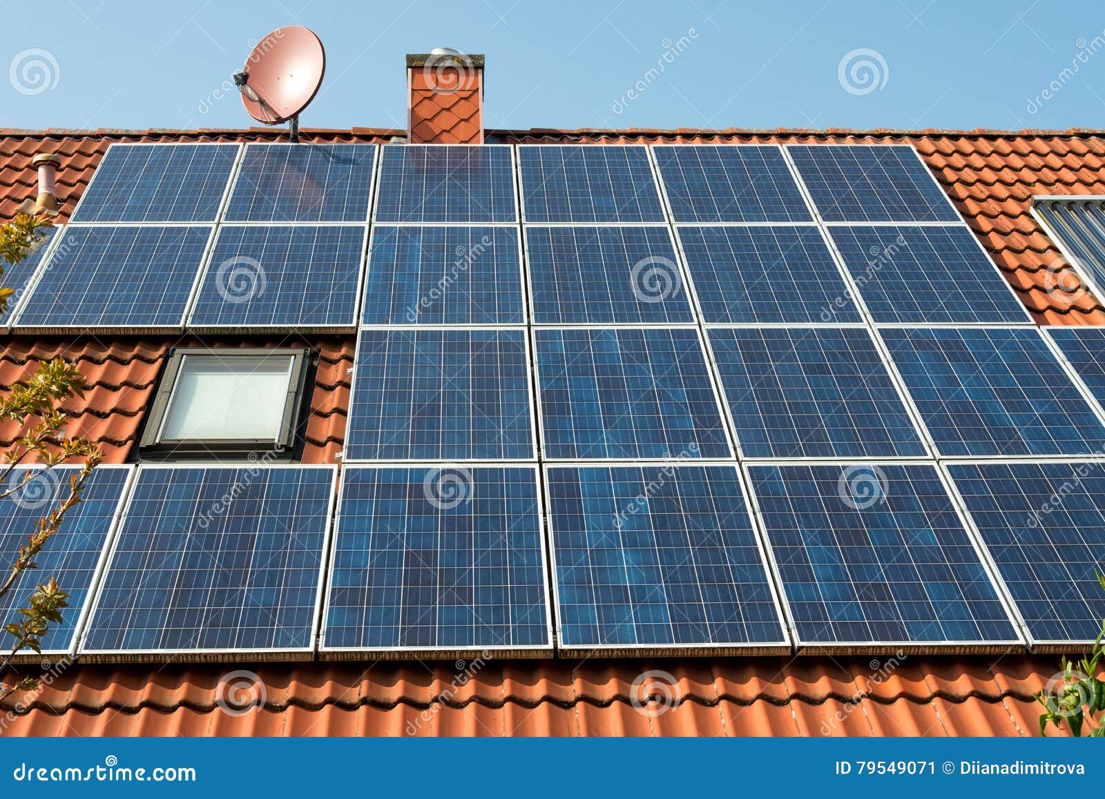 Solar panel on a red roof stock image. Image of energy - 79549071
