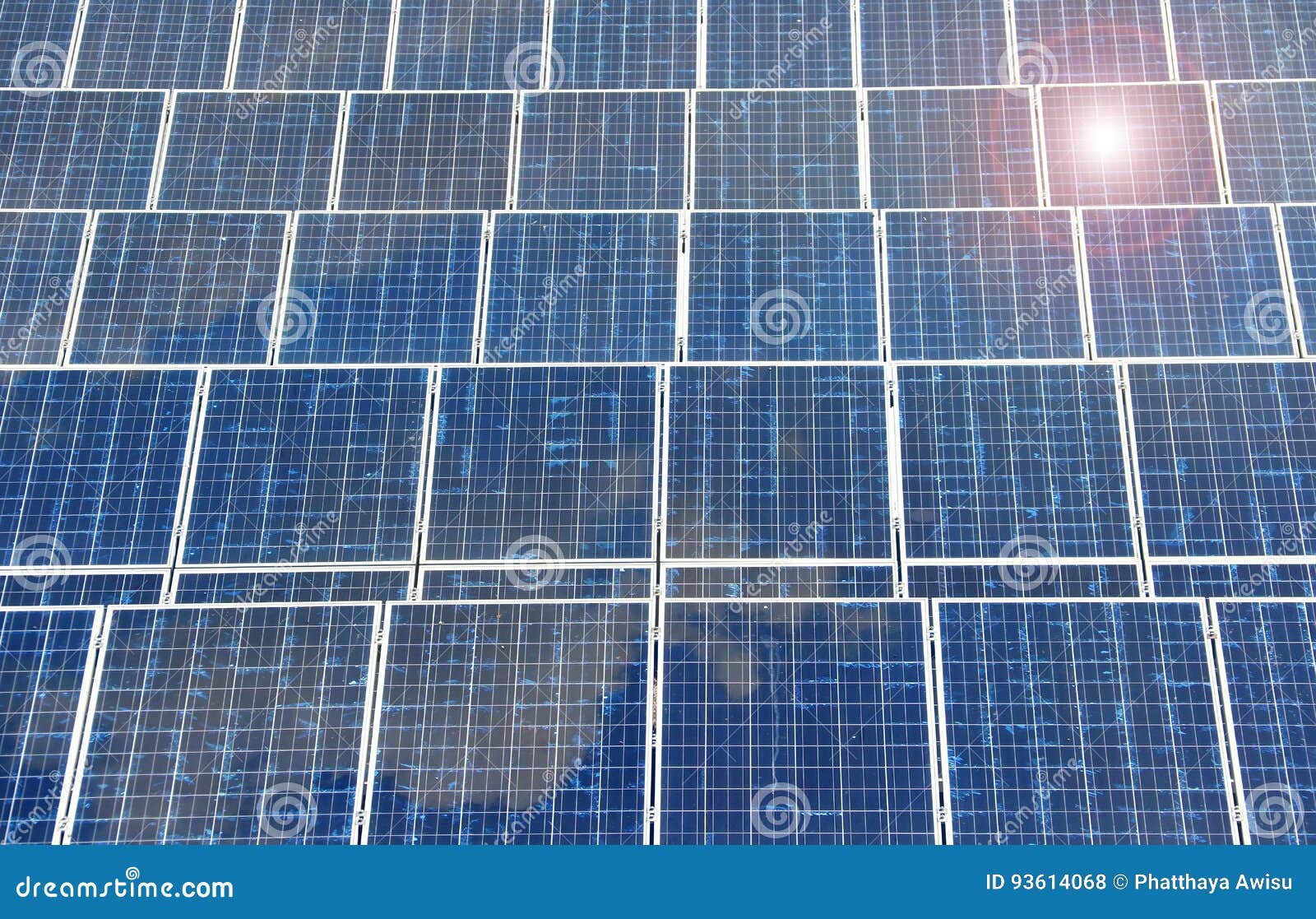 Solar Panel with Reflection Blue Sky and Sunlight Stock Photo - Image ...