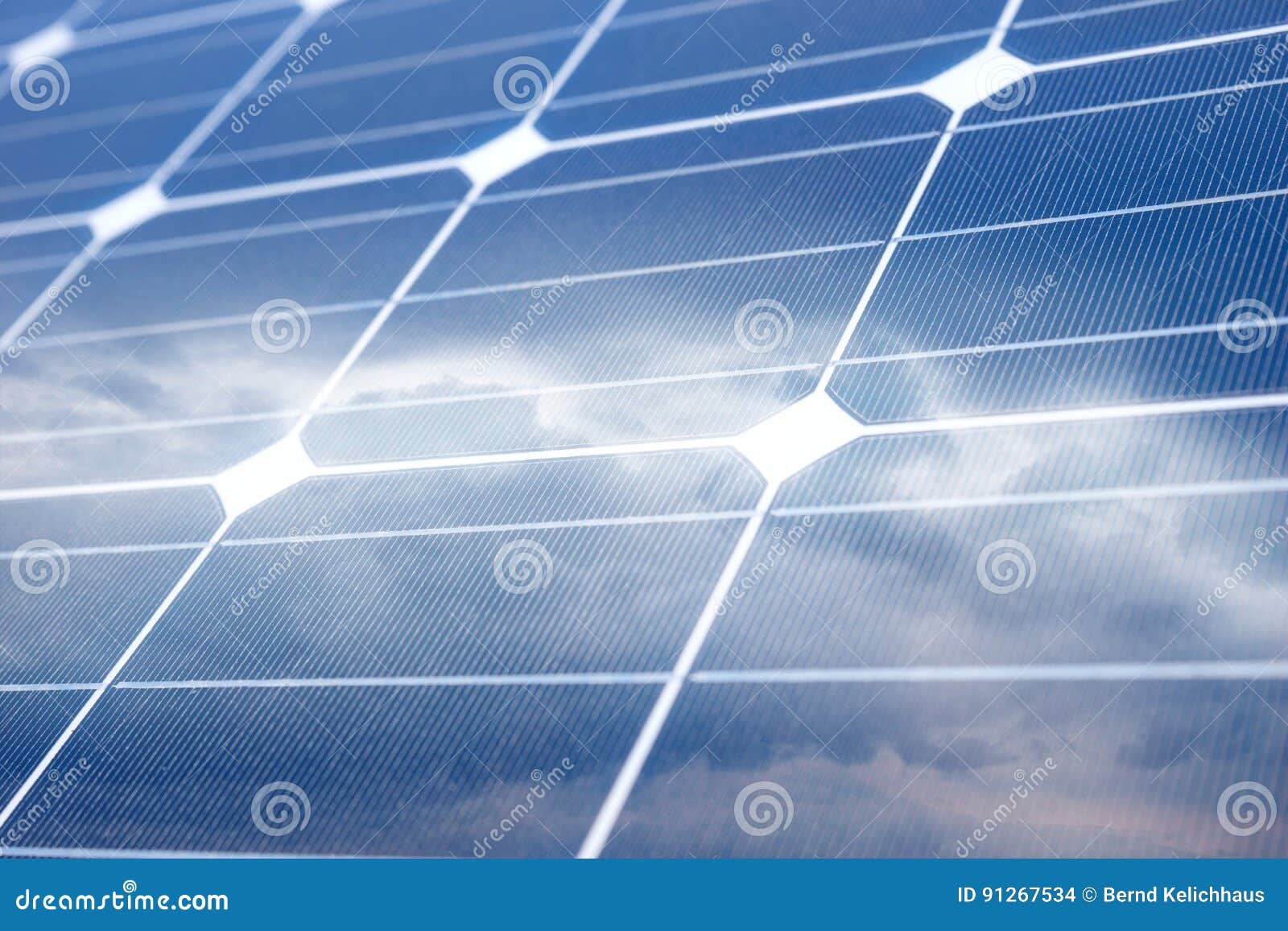 Solar Panel with Reflection of Sky and White Clouds Stock Photo - Image ...