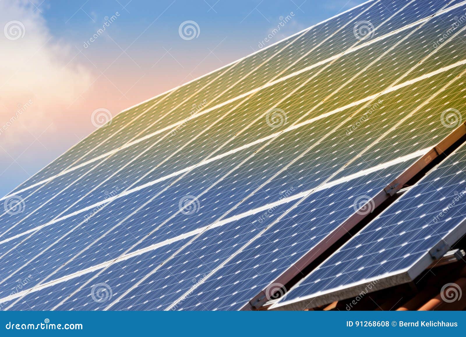 Solar Panel with Reflection of Sunset Stock Photo - Image of electric ...