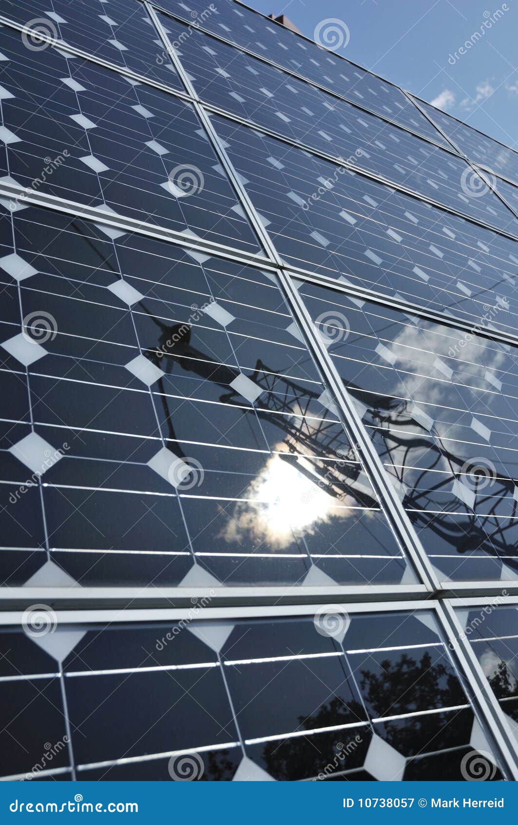 Solar Panel with Reflection of Wind Turbine Stock Image - Image of ...