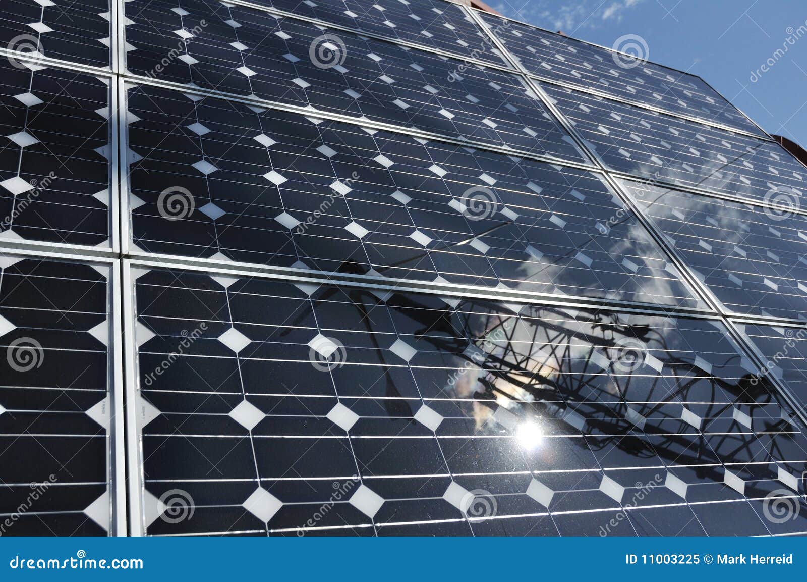 Solar Panel with Reflection of Wind Turbine Stock Image - Image of ...