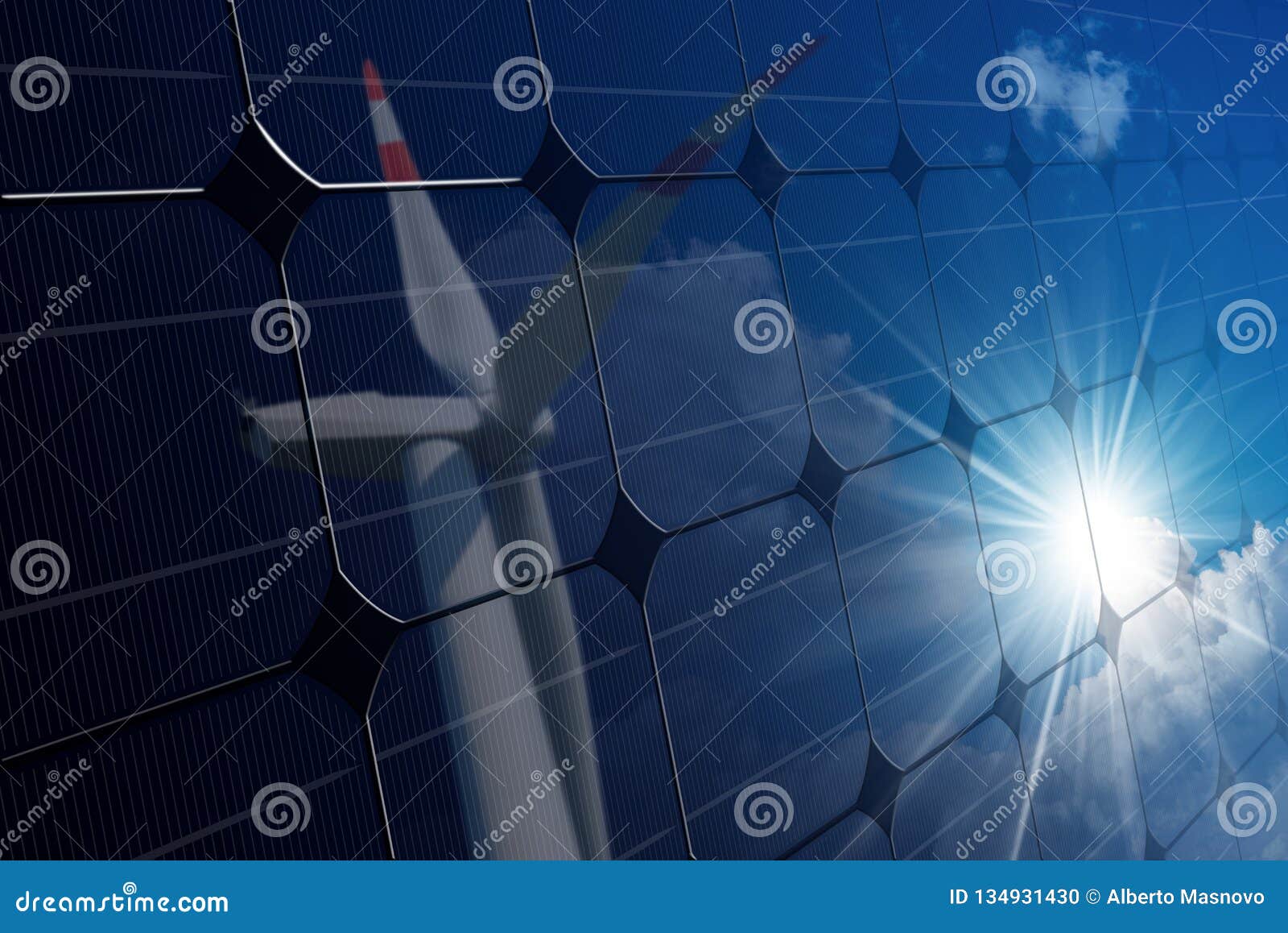 Solar Panel with the Reflection of a Wind Turbine Stock Illustration ...