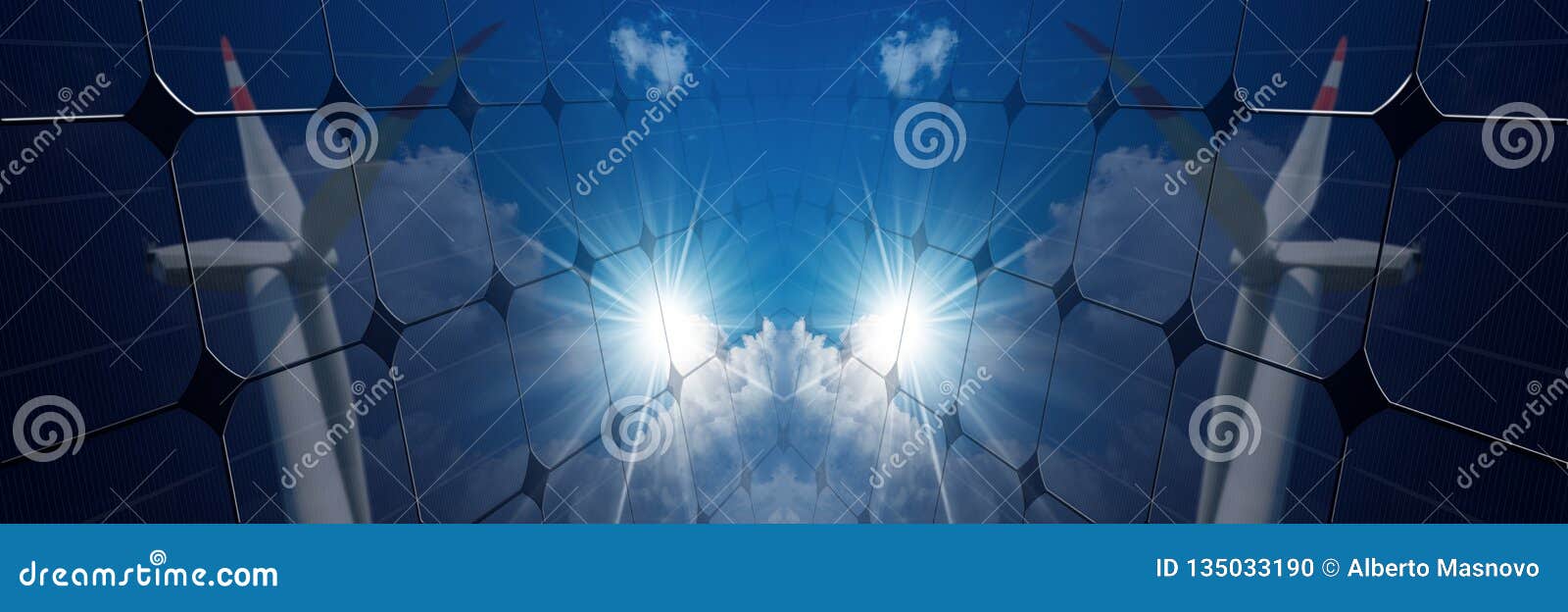 Solar Panel with the Reflection of a Wind Turbine Stock Illustration ...
