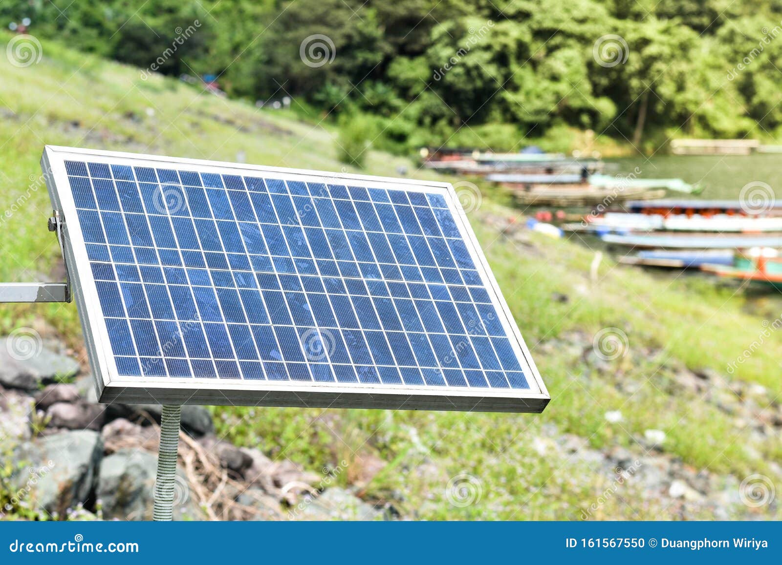 Solar Panel with River View in the Background. Stock Photo - Image of ...