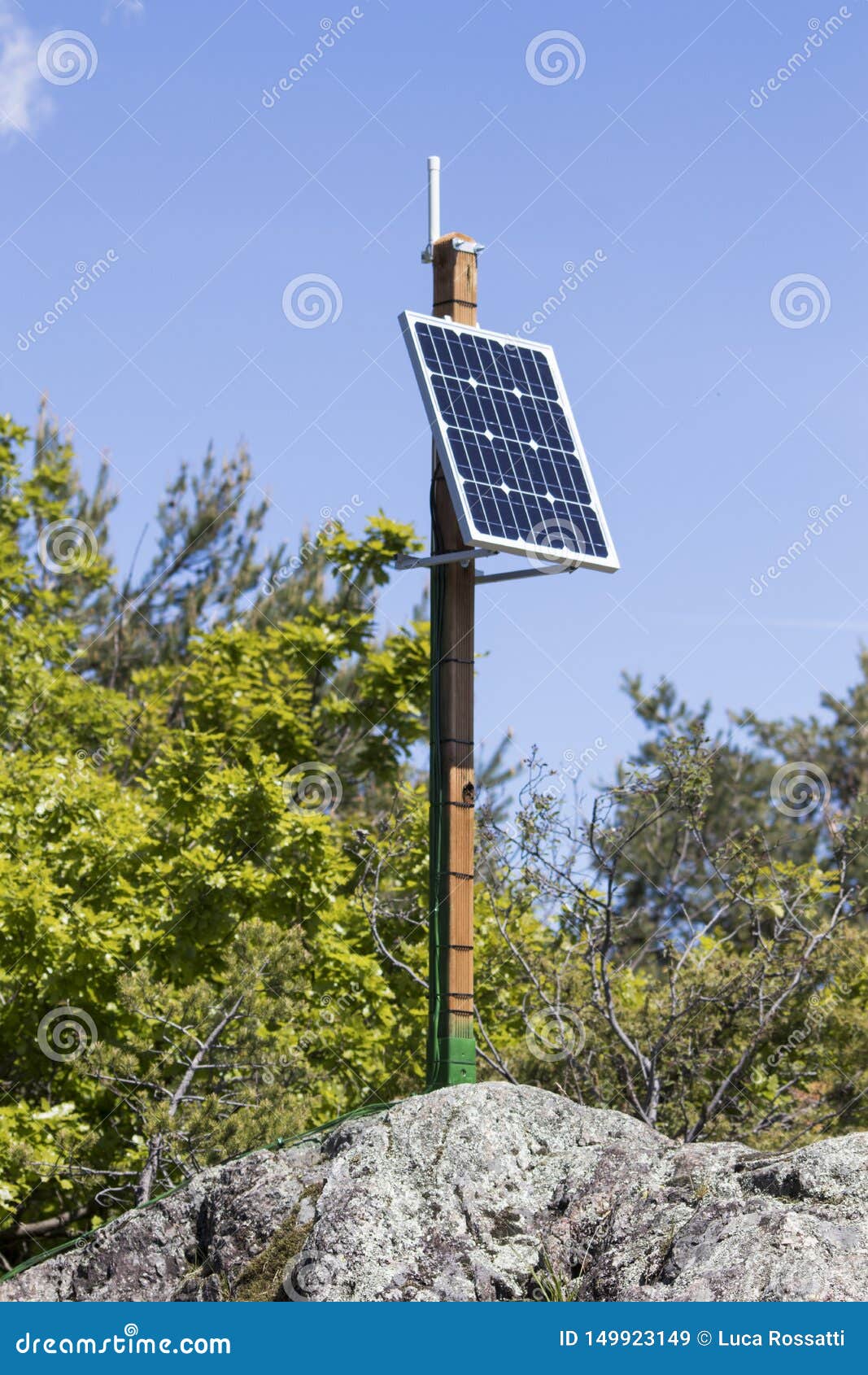 Solar Panel on a Rock in the Nature Stock Image - Image of green ...