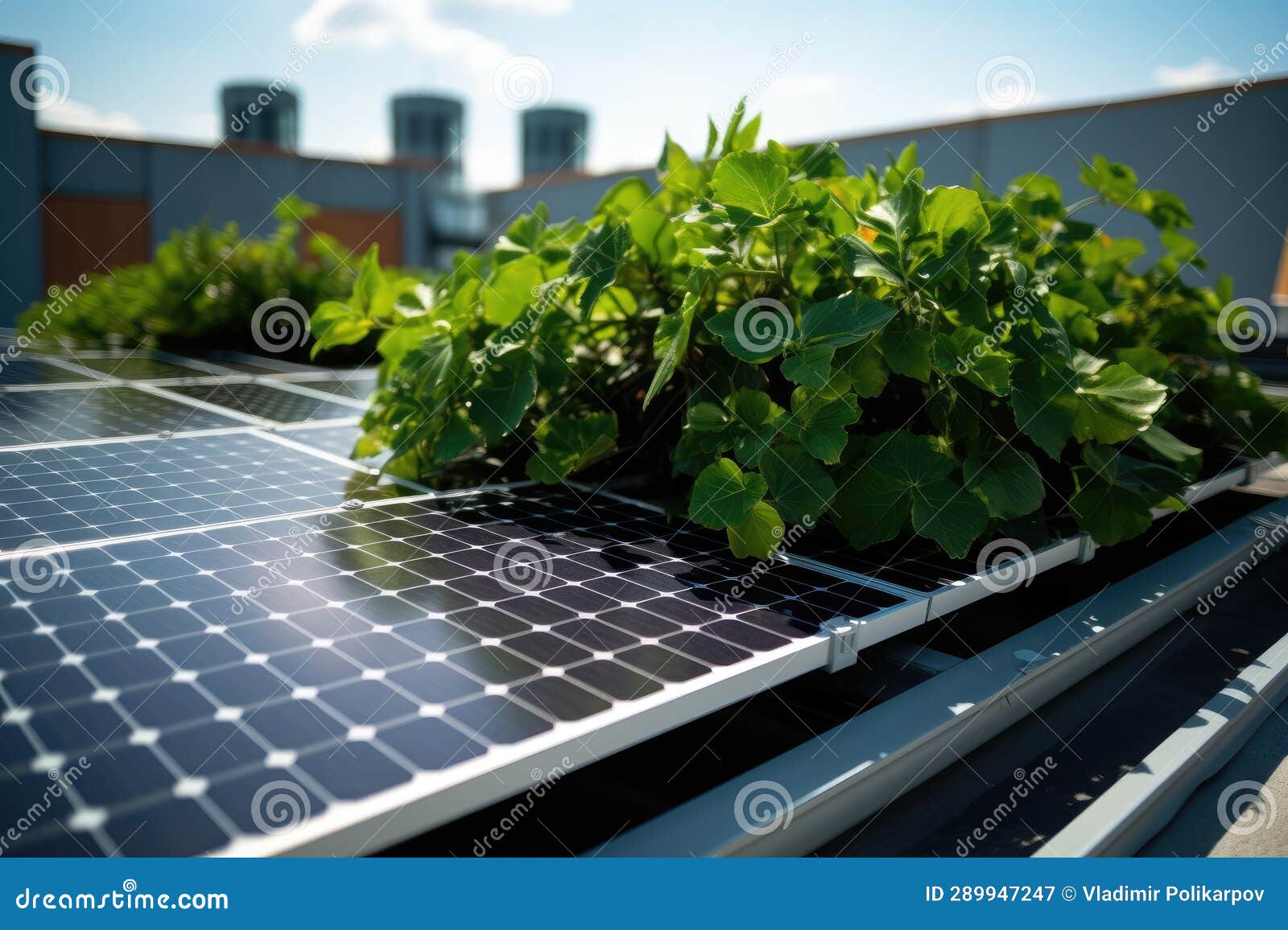 Solar Panel on the Roof of the House among the Plants Stock Image ...
