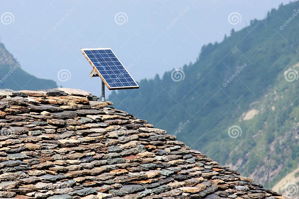 Solar Panel on a Roof Made of Stone Stock Image - Image of mountain ...