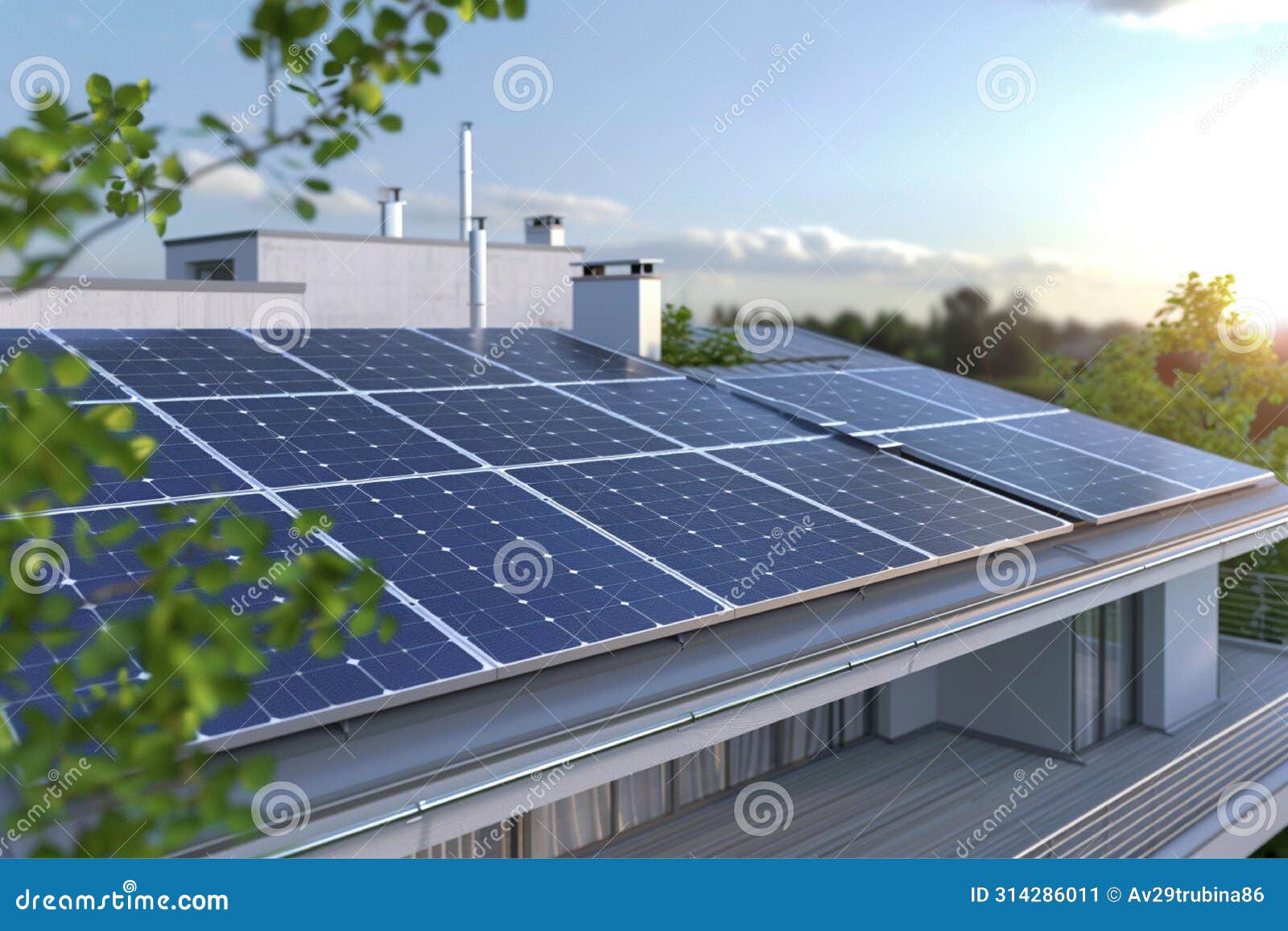 Solar Panel on a Roof Reflecting the Sun Stock Illustration ...