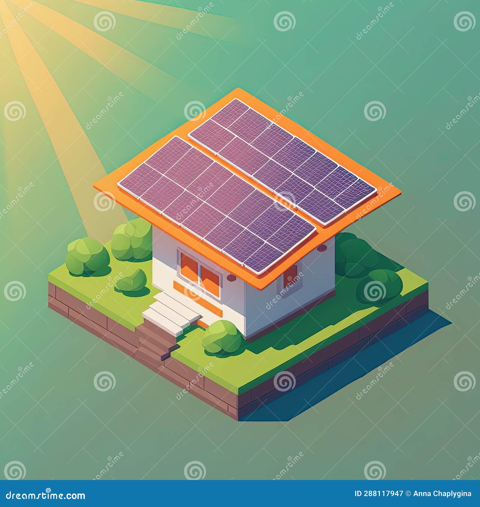 Isometric Solar Panel on Rooftop of House. Solar Powered Homes Concept ...