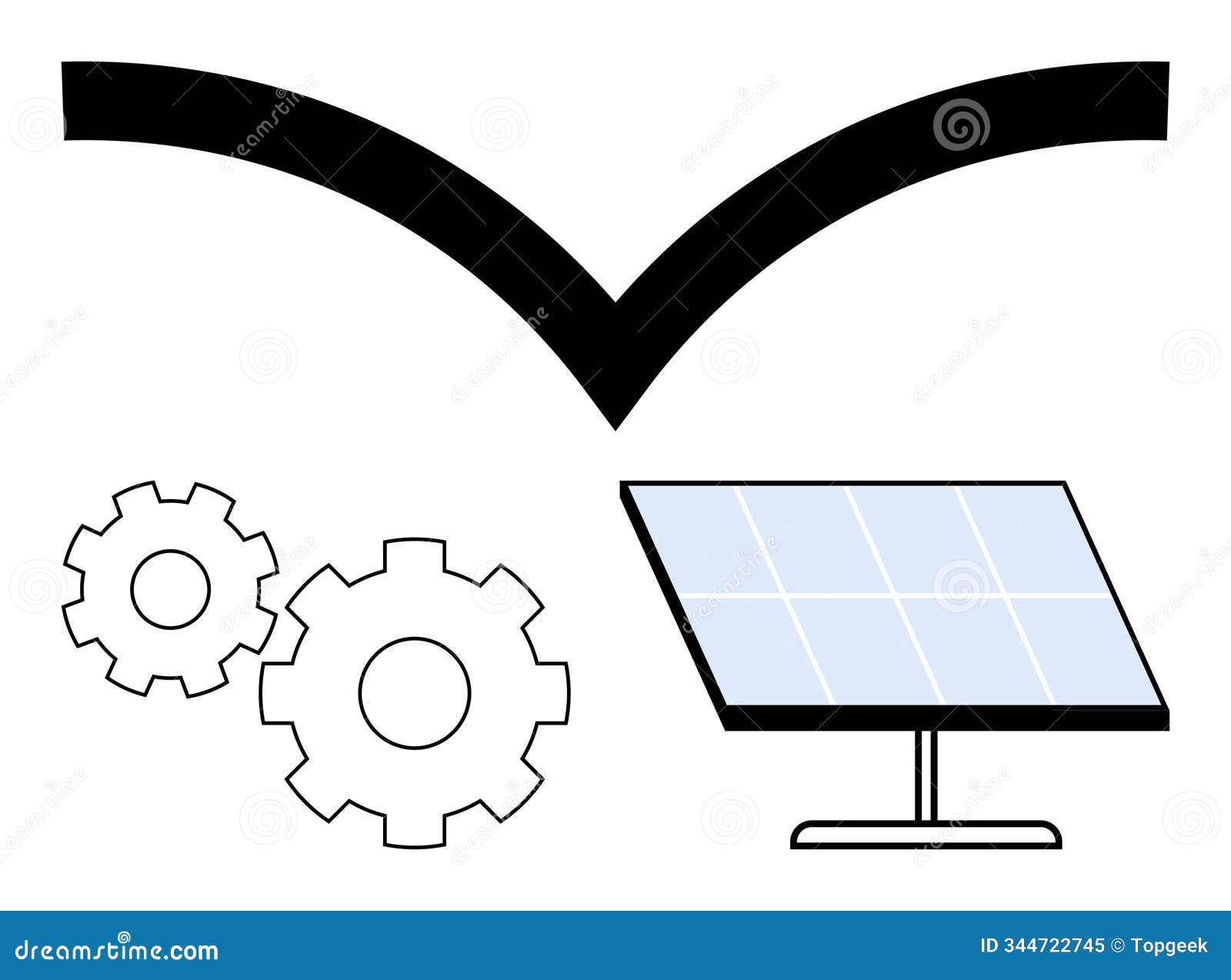 Solar Panel with Rotating Gears and Check Mark Highlighting Renewable ...