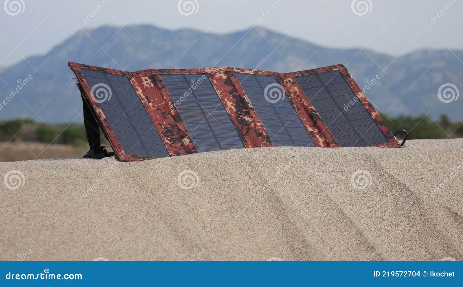 Solar Panel in the Sand Against the Background of Mountains Stock Photo ...
