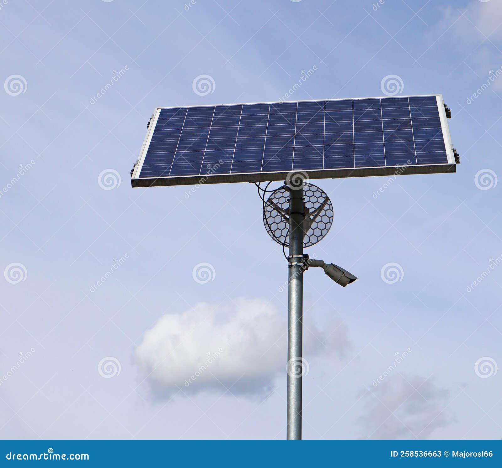 Solar Panel and Security Camera on a Metal Pole Stock Image - Image of ...