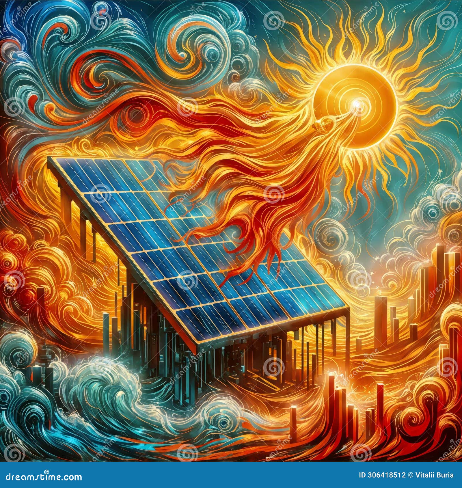 Waves And Solar Beams Vector Illustration | CartoonDealer.com #15980616