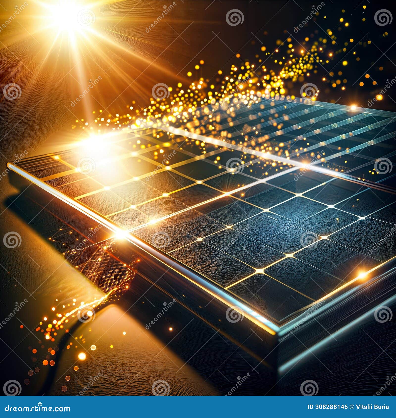 Power in Darkness: Solar Panel Connected Underneath Radiant Sun ...