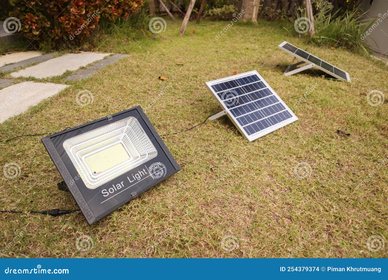 Solar Panel with Spotlight in the House Garden Stock Photo - Image of ...