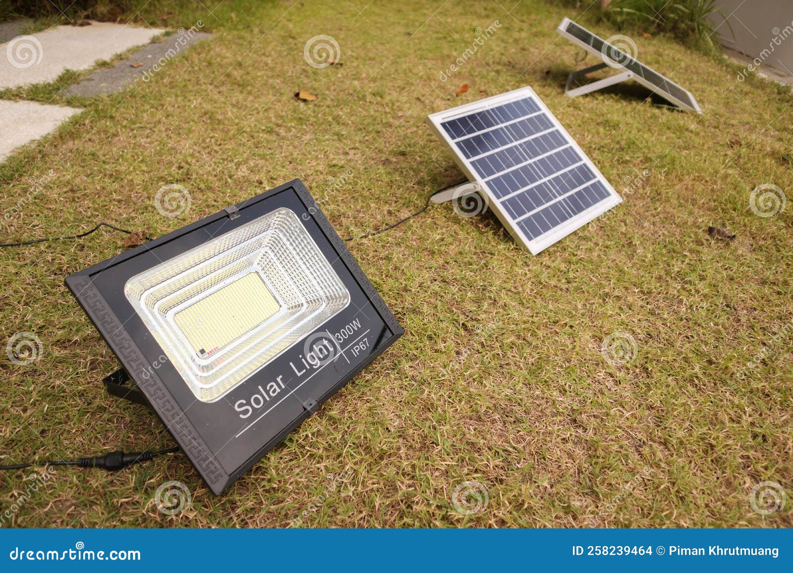 Solar Panel with Spotlight in the House Garden Stock Photo - Image of ...