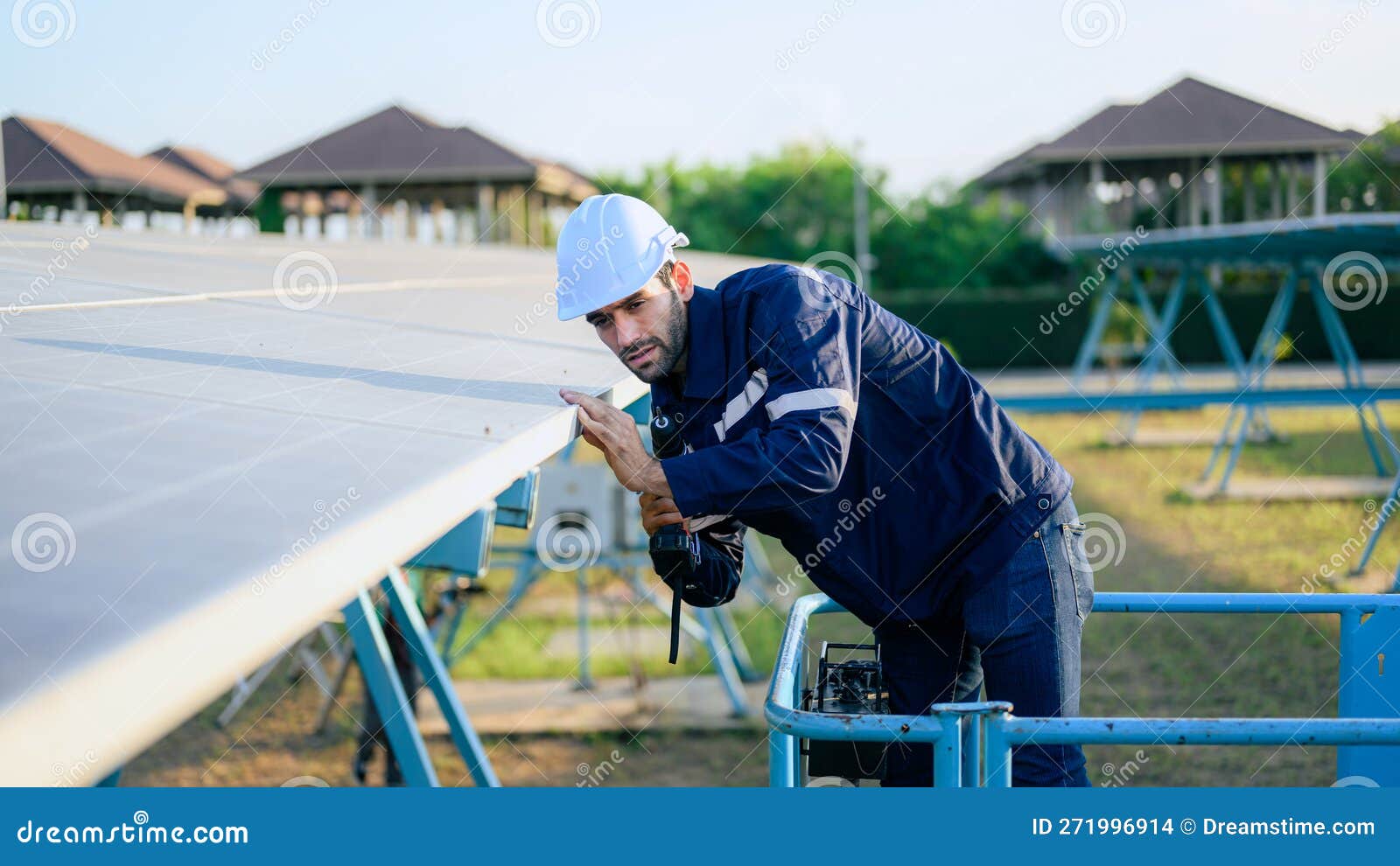 Solar Panel Station, Engineer Installing Solar Panel at Solar Energy ...