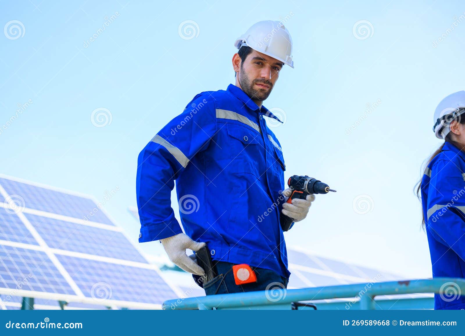 Solar Panel Station, Engineer Installing Solar Panel at Solar Energy ...