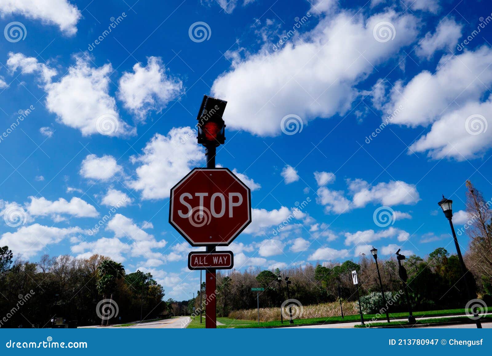 Solar panel stop sign stock image. Image of lamp, grass - 213780947