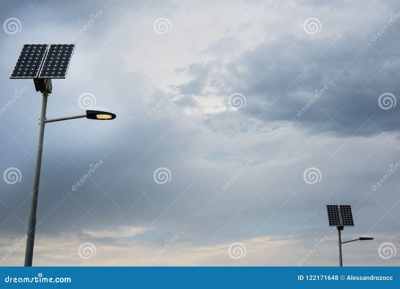 Solar Panel on Street Lamp Post Stock Photo - Image of photovoltaic ...