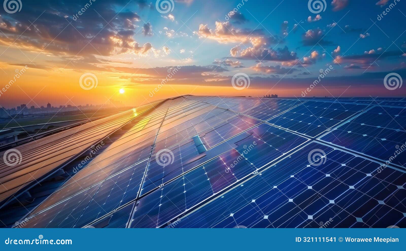 A Solar Panel with a Sun in the Background. Renewable Energy Stock ...