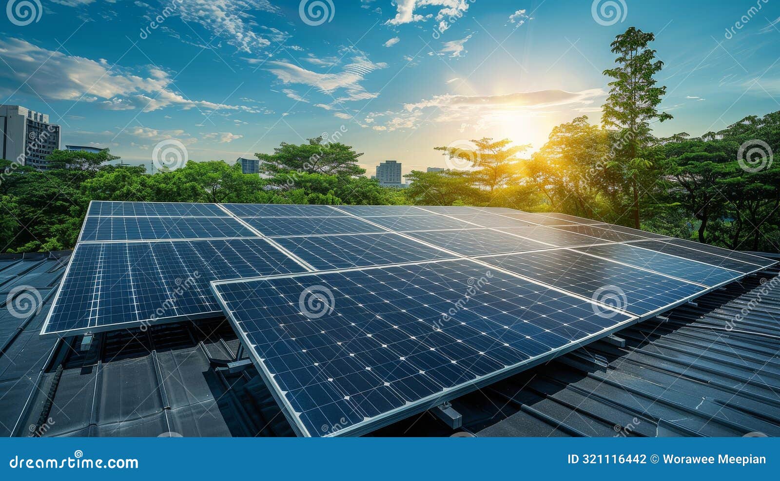 A Solar Panel with a Sun in the Background. Renewable Energy Stock ...