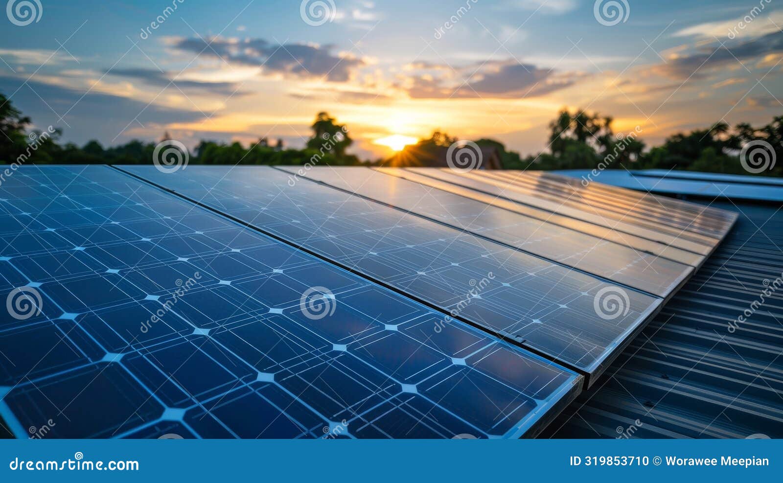 A Solar Panel with a Sun in the Background. Renewable Energy Stock ...