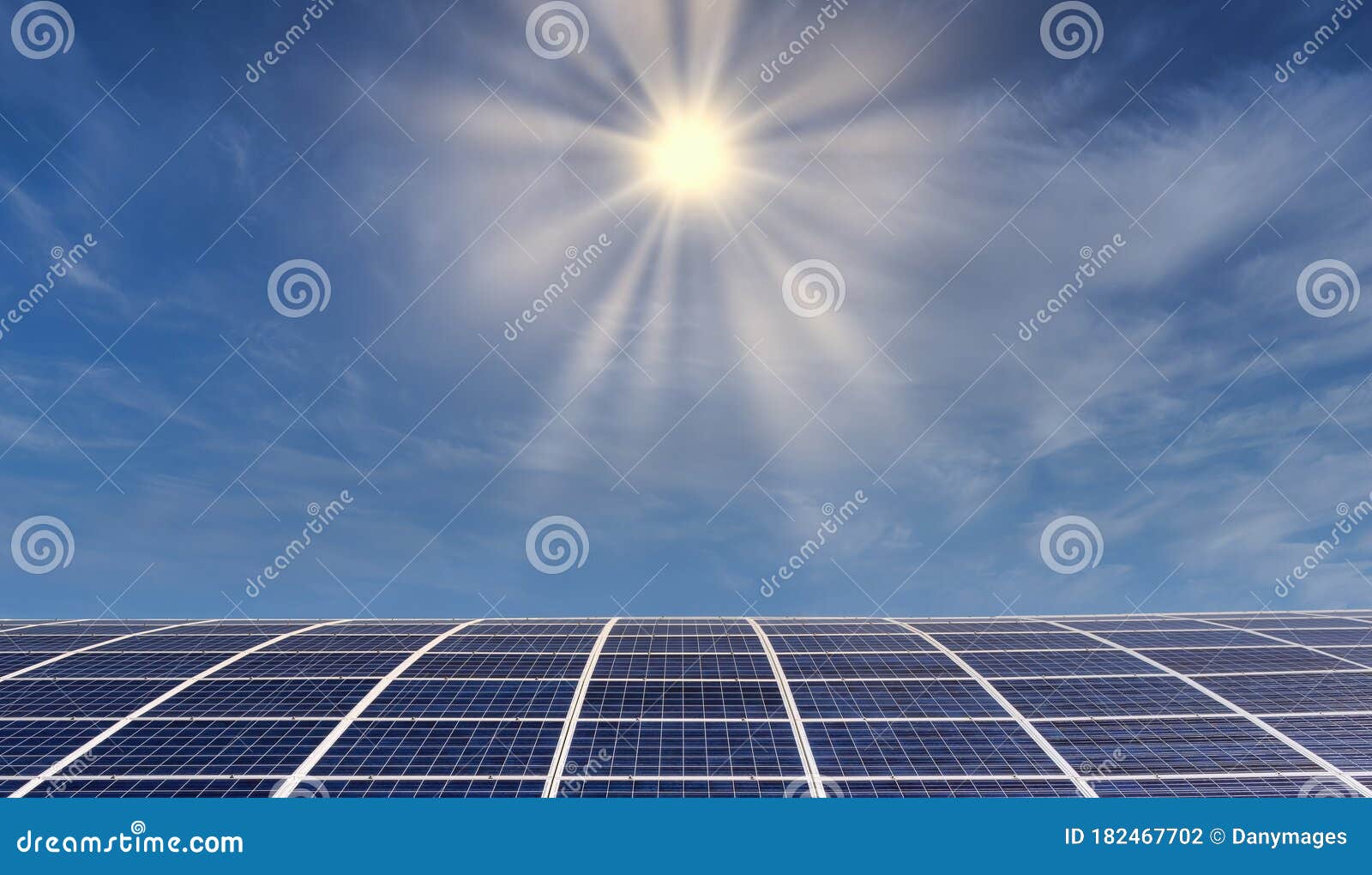 Solar Panel with Sun and Blue Sky Stock Photo - Image of panel ...